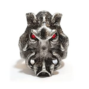 alte jewellers 925 sterling silver wild boar warthog ring (ruby, 5)