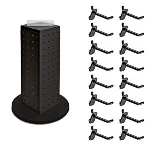 azar displays, 700220-blk-2b16, revolving pegboard kit, counter display with locking hooks, jewelry organizer for trade shows, rotating, 16 pack of 2 inch hooks included, black, 4” x 12”