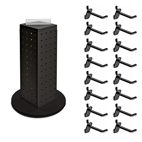 Azar Displays, 700220-BLK-2B16, Revolving Pegboard Kit, Counter Display with Locking Hooks, Jewelry Organizer for Trade Shows, Rotating, 16 Pack of 2 inch Hooks Included, Black, 4” x 12”