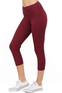 hype up women's high waisted buttery super soft capri length activewear legging (s-3x) burgundy