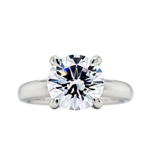 central diamond center vogue 4 prong round silver solitaire engagement wedding ring - 9mm (3.00ct) - platinum plated - size 7