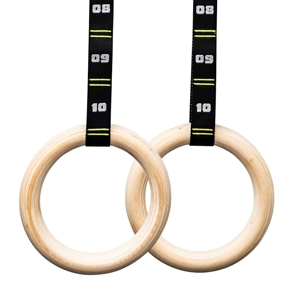 Duonamic Wooden Rings | Portable Exercise System Works Eleviia Pull Up Bar | Most User-Friendly Adjustable Straps | Exercise Core, Chest, Back, Triceps and Much More