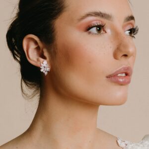 SWEETV Cluster Bridal Wedding Earrings for Brides Bridesmaid, Marquise Cubic Zirconia Rhinestone Stud Earrings for Women, Prom (Silver-Style2)