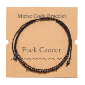 natural stone braided beads inspirational holiday festival birthday graudation morse code bracelets (fuck cancer)