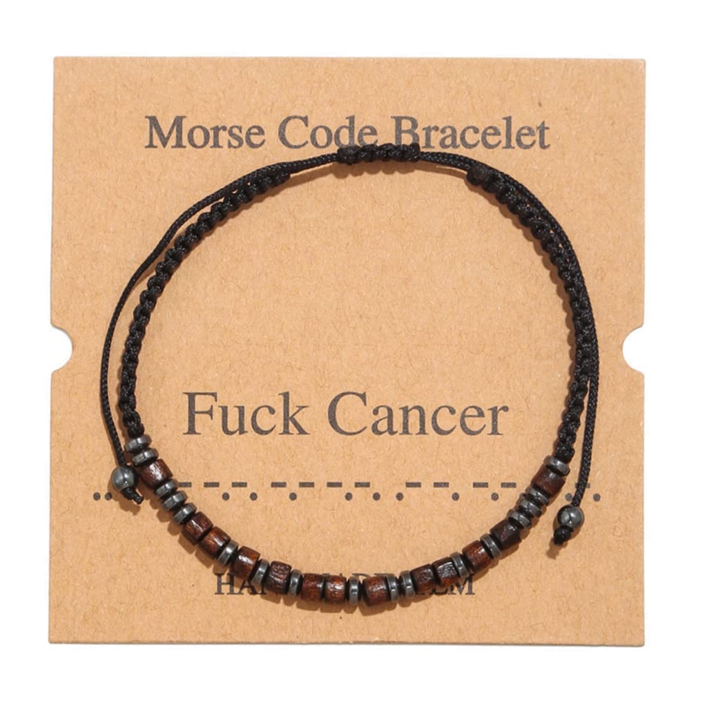 Natural Stone Braided Beads Inspirational Holiday Festival Birthday Graudation Morse Code Bracelets (Fuck Cancer)