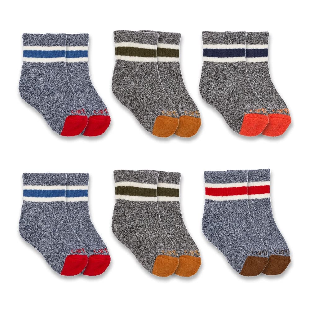 Carhartt Kids' Midweight Camp Crew Sock 6 pack, Assorted 1 Multi, Small