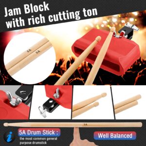 6 Pieces Drum Jam Block Musical Percussion Block with Maple Drum Sticks 5A Adjustable Mount Bracket Plastic Percussion Instruments Block for Latin Drum