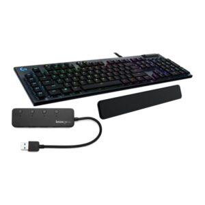 logitech g g815 lightsync rgb mechanical gaming keyboard (gl tactile) bundle with palm rest and usb 3.0 hub (3 items)