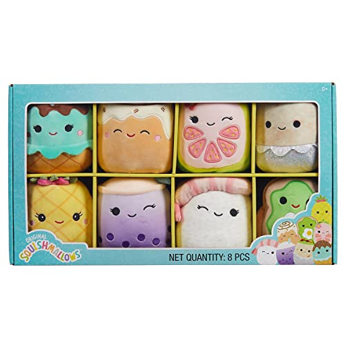 Squishmallows Official Kellytoy Box Set of 8 5 inch Food squishmallows (Chanel, Maya, Keina, Poplina, Sinclair, Maui, Bernardo and Lena), Blue