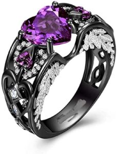 4.00ct heart cut purple amethyst & diamond angel wings engagement ring 925 sterling silver (4.5)