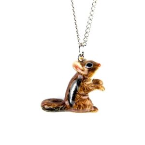 little critterz jewelry - brown chipmunk animal necklace - pendant porcelain jewelry