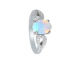 natural 9x7 mm ethiopian welo cut opal gemstone 925 sterling silver october birthstone wedding jewelry engagement ring gift for her (rose gold rhodium plated silver, 7.5)