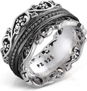 paz creations 925 sterling silver spinner ring/fidget ring/anxiety ring - 925 sterling silver rings for women, stylish boho ring (black ruthenium, size 9)