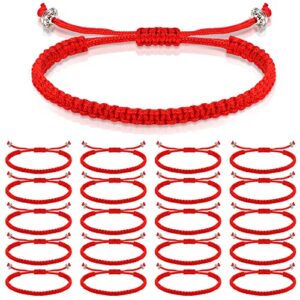 20 pcs red bracelet protection good luck red cord bracelet red string of fate bracelet adjustable knot kabbalah rope bracelet matching braided bracelet for lover couple friend women men (simple style)