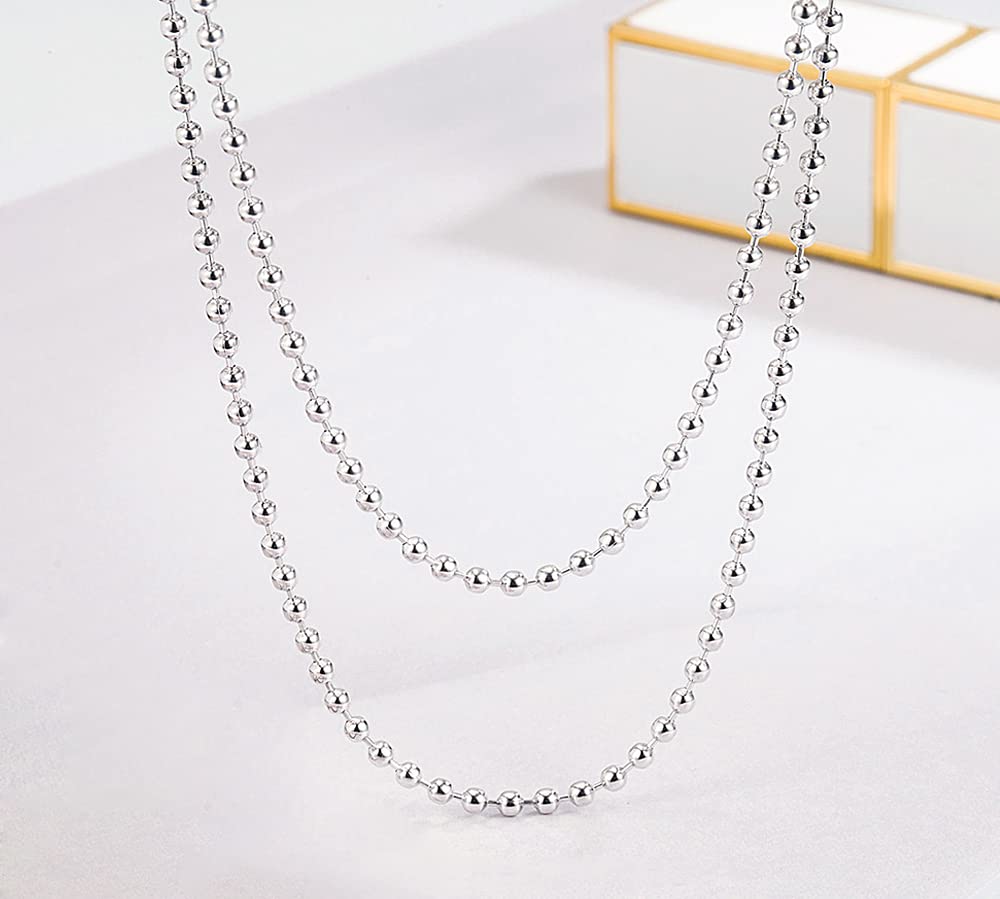 Meilanduo Solid 925 Sterling Silver 2.3mm Ball Bead Chain Necklace 18, 20, 22, 24, 26, 28 Inch for Women & Men (28")