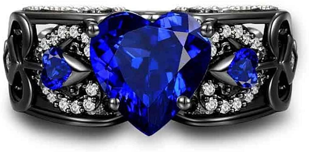 4.00Ct Heart Cut Blue Sapphire & Diamond Angel Wings Engagement Ring 925 Sterling Silver (10.5)