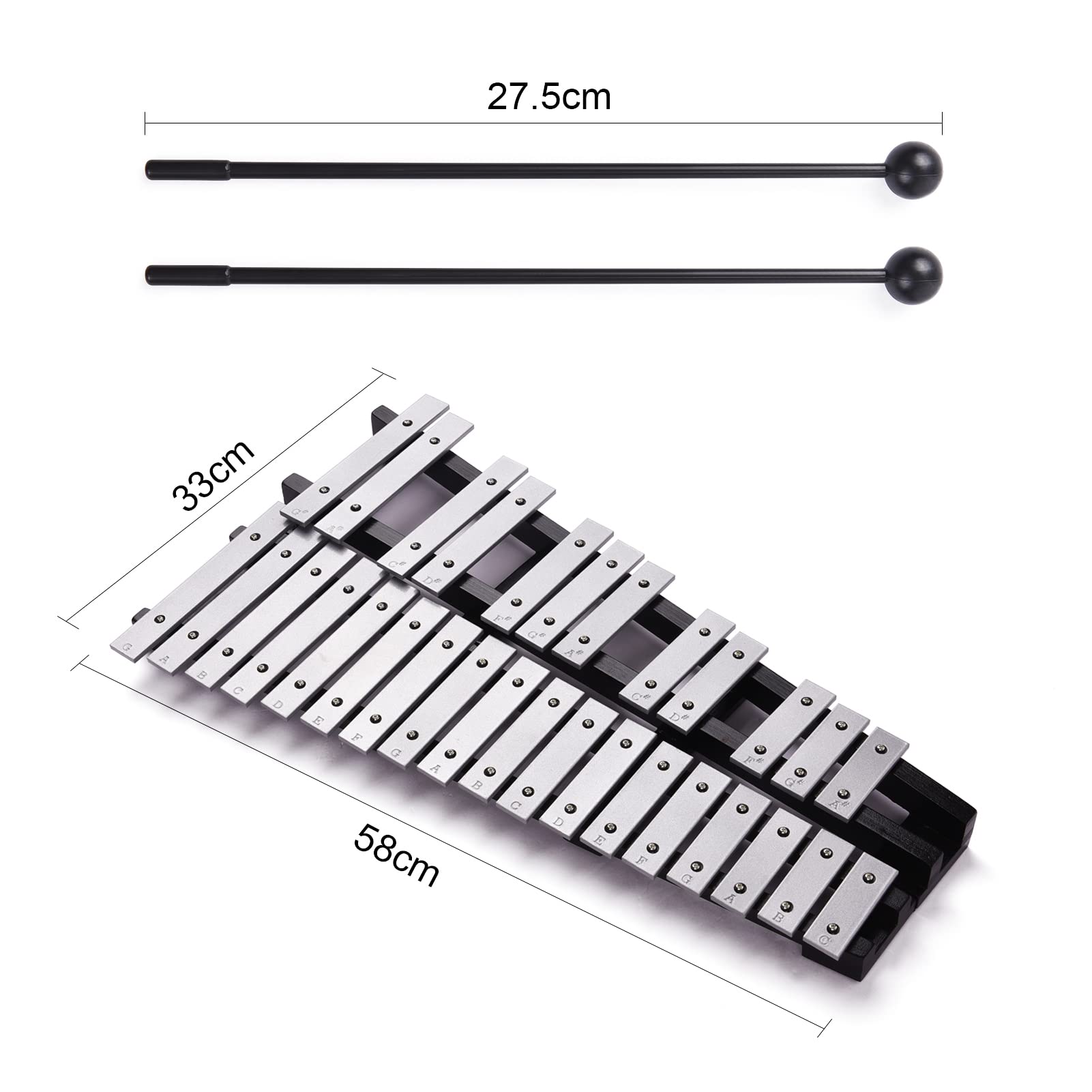 Btuty Foldable 30 Note Glockenspiel Xylophone Wooden Frame Aluminum Bars Educational Percussion Musical Instrument Gift