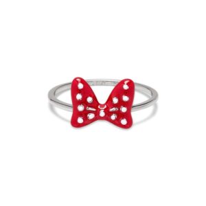 pura vida silver plated disney minnie mouse polka dot bow ring - brass base, rhodium plating - size 6