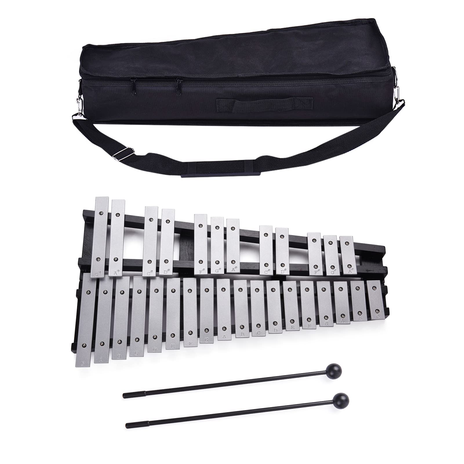 Btuty Foldable 30 Note Glockenspiel Xylophone Wooden Frame Aluminum Bars Educational Percussion Musical Instrument Gift