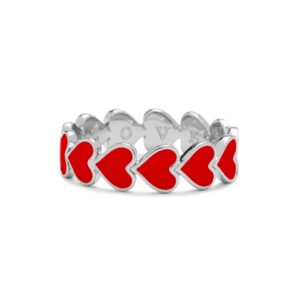 pura vida silver plated love hearts enamel band ring - brass base, rhodium plating - size 5