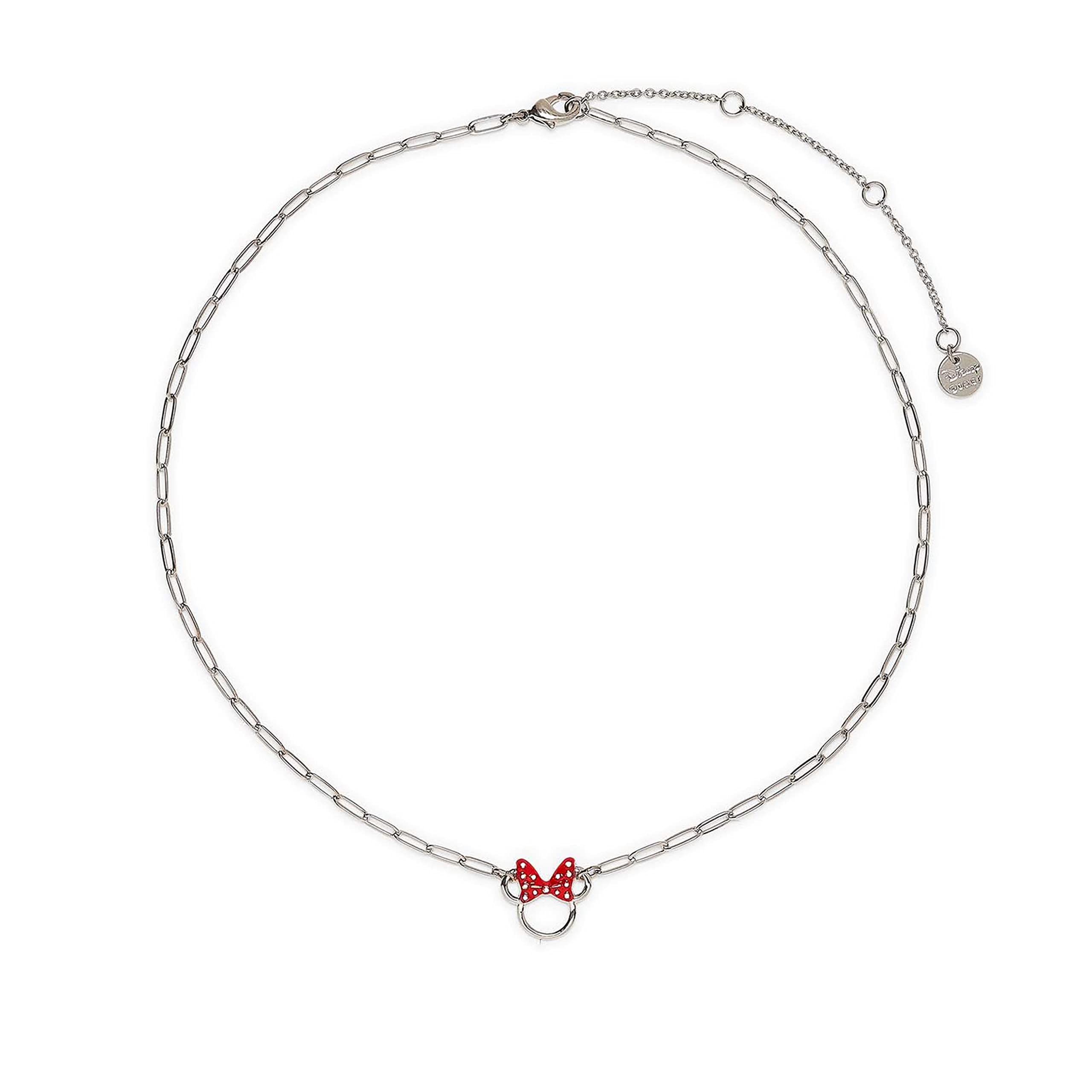 Pura Vida 14" Silver Plated Disney Minnie Mouse Paperclip Choker Necklace - Adjustable Chain, Brass Base - 3" Extender