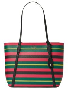 kate spade cara large top zip tote wrapping paper stripe pink black multi