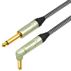 AUDIOBLAST CABLES 12 Foot - Audioblast HQ-1-BRAID (Black+White)Flexible, Shielded - Guitar Bass Instrument Cable w/Amphenol Q-Series Angled & Straight Gold TS Plugs