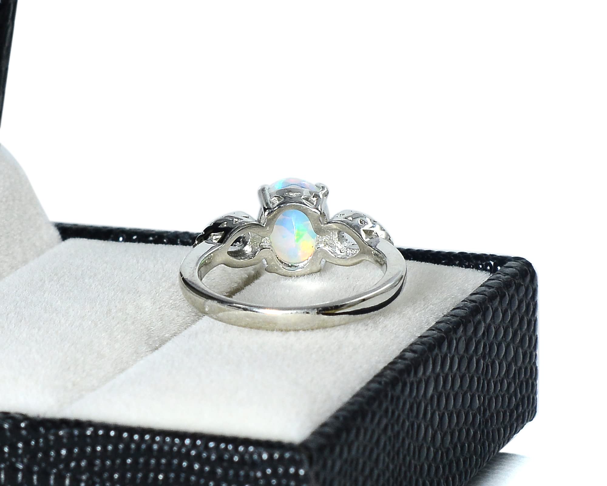 Natural 9X7 MM Ethiopian Welo Cut Opal Gemstone 925 Sterling Silver October Birthstone Wedding Jewelry Engagement Ring Gift For Her (Rose Gold Rhodium Plated Silver, 10)