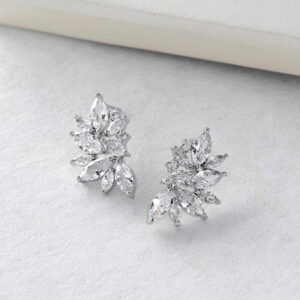 SWEETV Cluster Bridal Wedding Earrings for Brides Bridesmaid, Marquise Cubic Zirconia Rhinestone Stud Earrings for Women, Prom, Silver