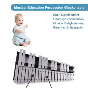 Btuty Foldable 30 Note Glockenspiel Xylophone Wooden Frame Aluminum Bars Educational Percussion Musical Instrument Gift