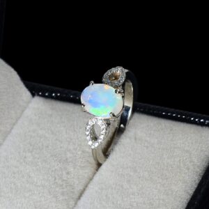 Natural 9X7 MM Ethiopian Welo Cut Opal Gemstone 925 Sterling Silver October Birthstone Wedding Jewelry Engagement Ring Gift For Her (Rose Gold Rhodium Plated Silver, 10)