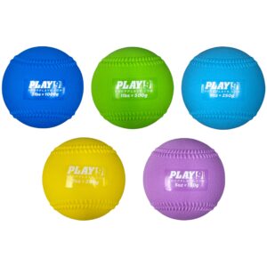 shop play 9 set of 5 plyoball weighted ball set for throwing and pitching training - heavy mini training balls for baseball - builds speed, strength, & muscle memory