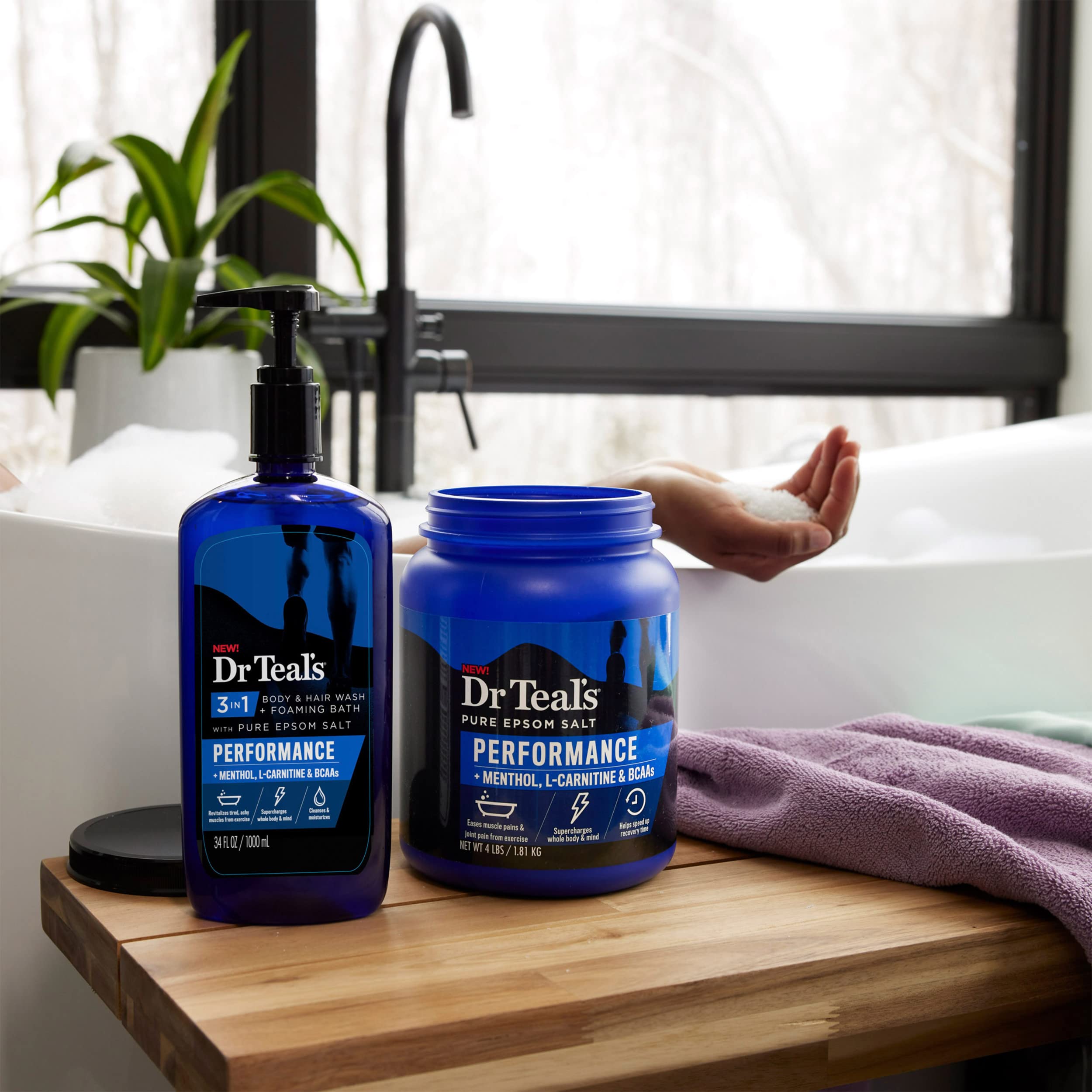 Dr Teal's Pure Epsom Salt, Performance Soak with Menthol, L-Carnitine, & BCAAs, 4 lbs (Packaging May Vary)