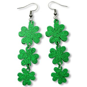 soul statement women's saint patrick's day jewelry, clover shamrock earrings, green glitter st patty's accessories (green shamrock dangles)