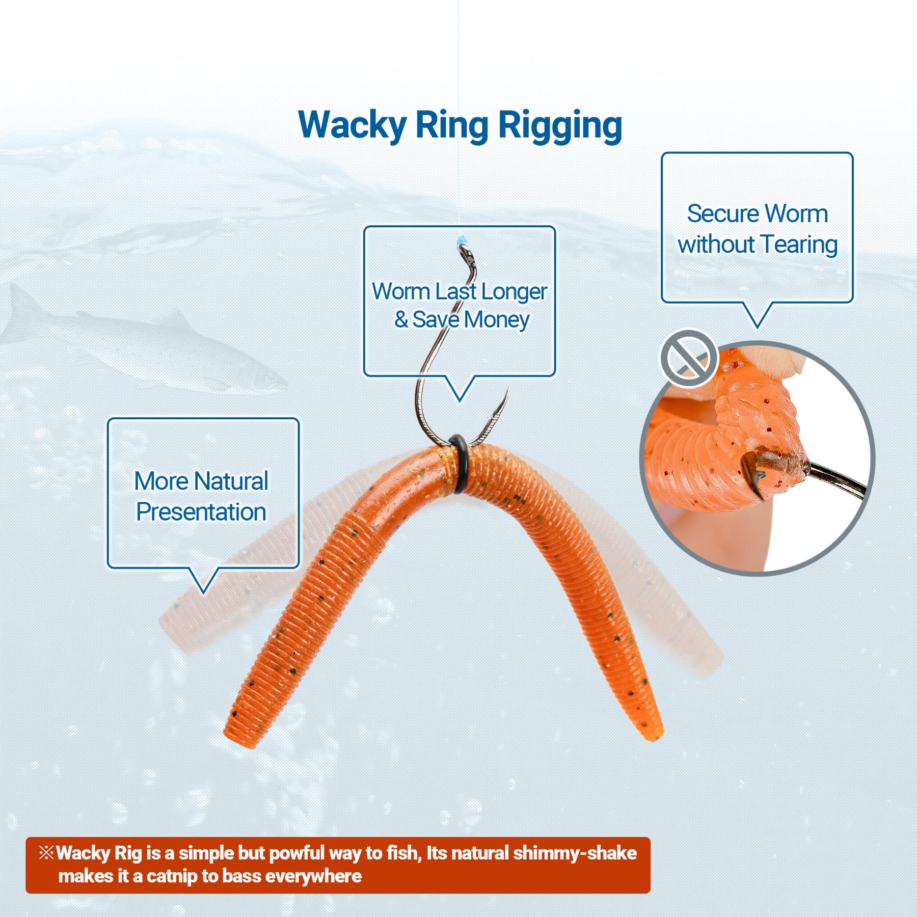 Booms Fishing WR2 Wacky Rig Tool Kit with Coiled Lanyard and 100pcs Fishing O-Rings for Worms