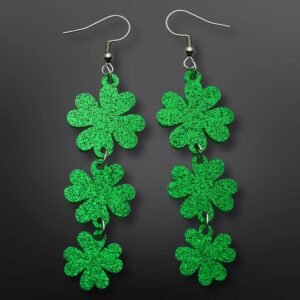 Soul Statement Women's Saint Patrick's Day Jewelry, Clover Shamrock Earrings, Green Glitter St Patty's Accessories (Green Shamrock Dangles)