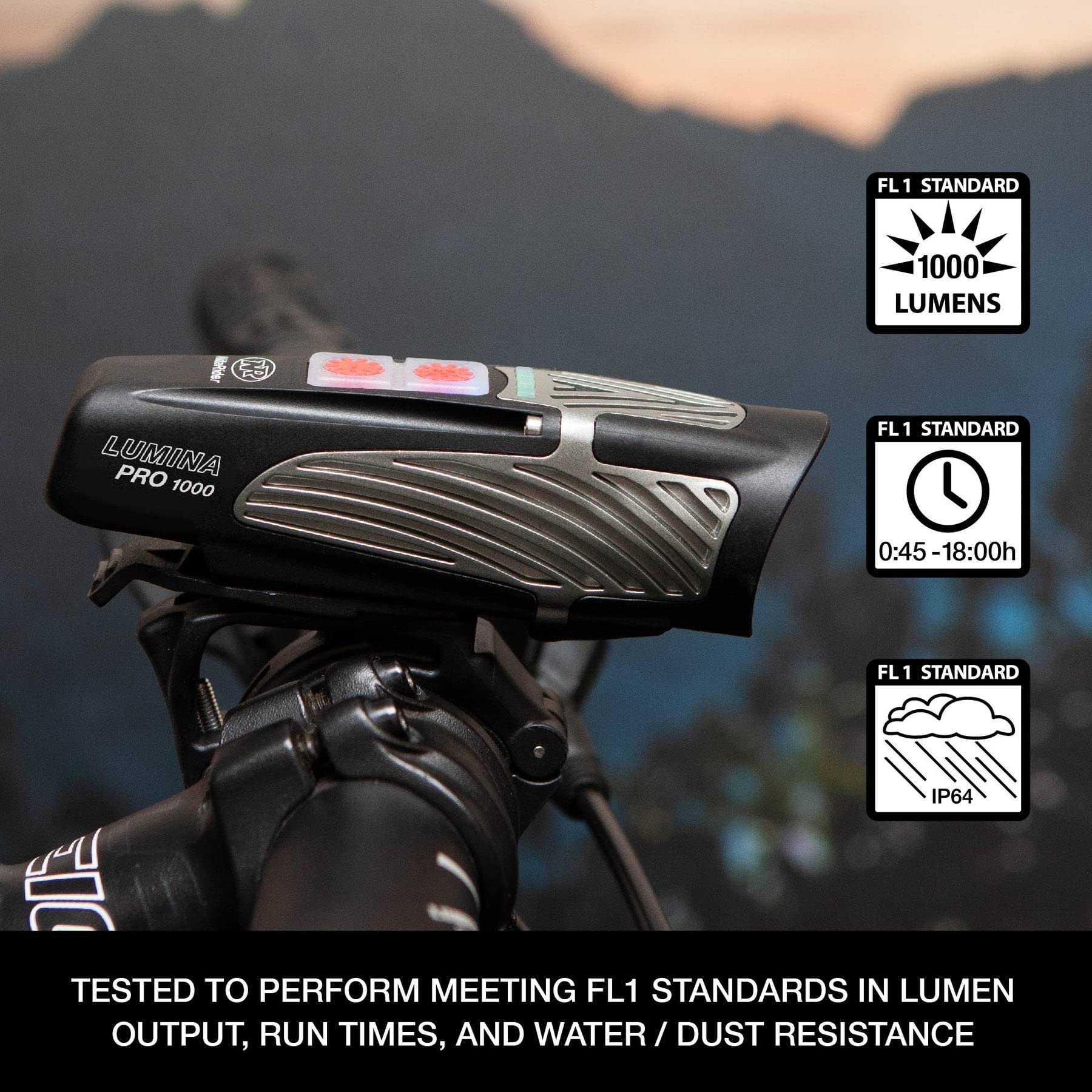 NiteRider Lumina Pro 1000 Front Bike Light Rechargeable MTB Road Commuter Bike Light Powerful Lumens Water Resistant Bicycle Headlight LED Front Light Easy to Install Cycling Safety