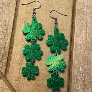 Soul Statement Women's Saint Patrick's Day Jewelry, Clover Shamrock Earrings, Green Glitter St Patty's Accessories (Green Shamrock Dangles)