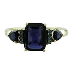 carillon iolite cushion shape 1.72 carat natural earth mined gemstone 925 sterling silver ring unique jewelry (yellow gold plated) for women & men