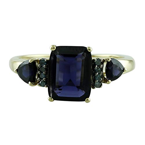 Carillon Iolite Cushion Shape 1.72 Carat Natural Earth Mined Gemstone 925 Sterling Silver Ring Unique Jewelry (Yellow Gold Plated) for Women & Men