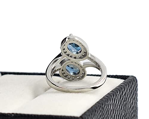 925 Sterling Silver Natural 7X5 MM Oval Cut London Blue Topaz Gemstone Solitaire Ring Women Jewelry December Birthstone Promise Ring For Love and Friendship Gift (Rose Gold Rhodium Plated Silver, 11)