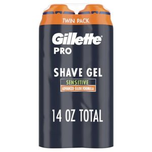 gillette pro shaving gel for men cools to soothe skin and hydrates facial hair, twin pack - total 14oz, proglide sensitive 2 in 1 shave gel