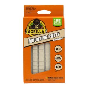 Gorilla Mounting Putty, Non-Toxic Hanging Adhesive, Removeable & Repositionable, 168 Pre-Cut Squares, 2pk - 4oz/113g, Natural Tan Color, (Pack of 2)