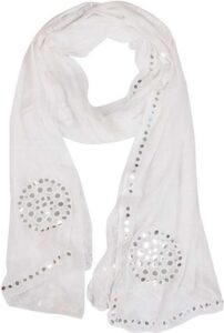 indian hawker plastic mirror work chiffon embellished dupatta for women's & girls with fringing off white-2.25 meter (ih-adp-dpt-16a)