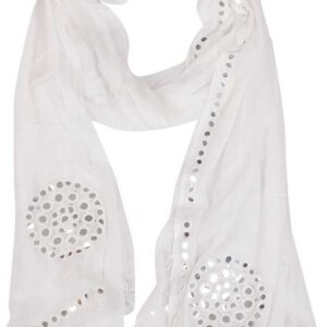 Indian Hawker Plastic Mirror Work Chiffon Embellished Dupatta For Women's & Girls With Fringing Off White-2.25 Meter (IH-ADP-DPT-16A)