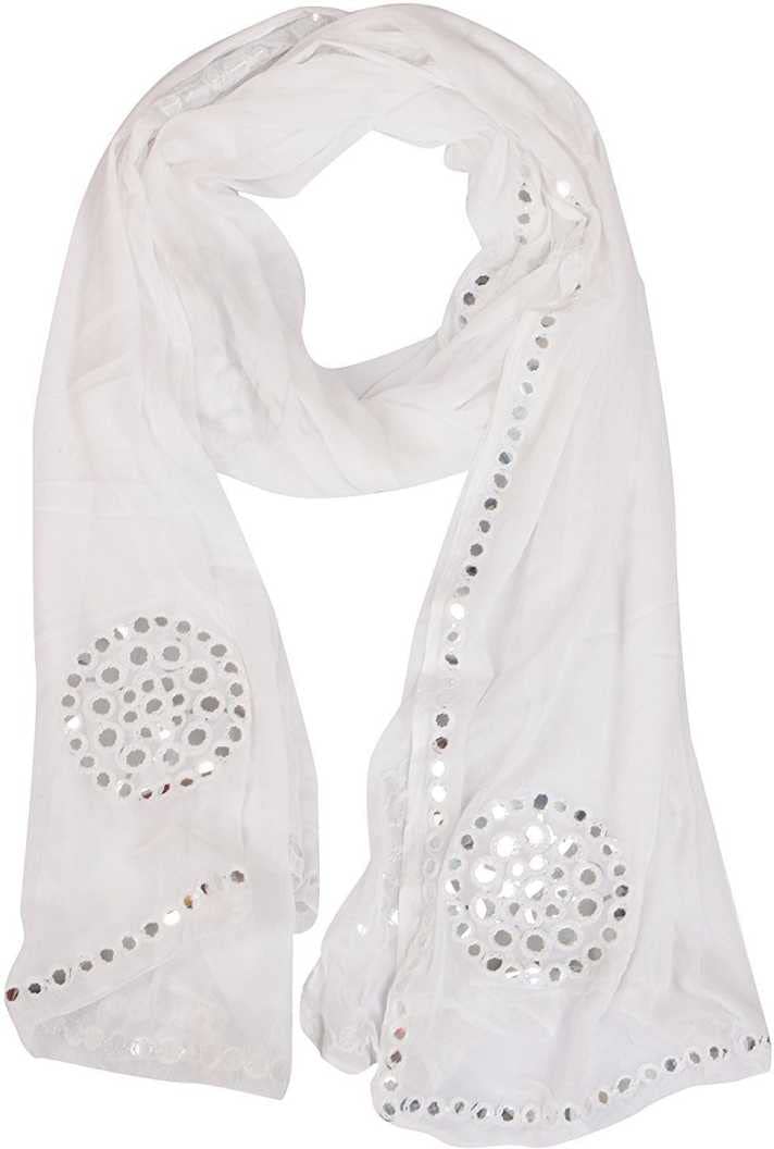 Indian Hawker Plastic Mirror Work Chiffon Embellished Dupatta For Women's & Girls With Fringing Off White-2.25 Meter (IH-ADP-DPT-16A)