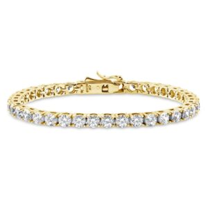 berricle sterling silver cubic zirconia cz fashion tennis bracelet for women, yellow gold flashed 7"