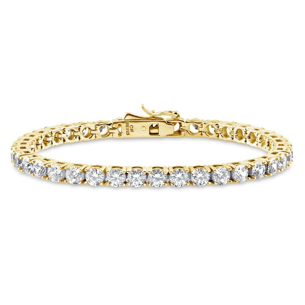 BERRICLE Sterling Silver Cubic Zirconia CZ Fashion Tennis Bracelet for Women, Yellow Gold Flashed 7"