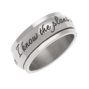 beads & pearls jewelry 8mm stainless steel women's men's inspirational spinner ring - for i know the plans have you jeremiah 29:11 religious fashion jewelry, anxiety stress relief, size 9, silver