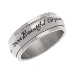 beads & pearls jewelry 8mm stainless steel women's men's inspirational spinner ring - you are fearfully and wonderfully made, psalm 139:14 religious christian ring & gifts